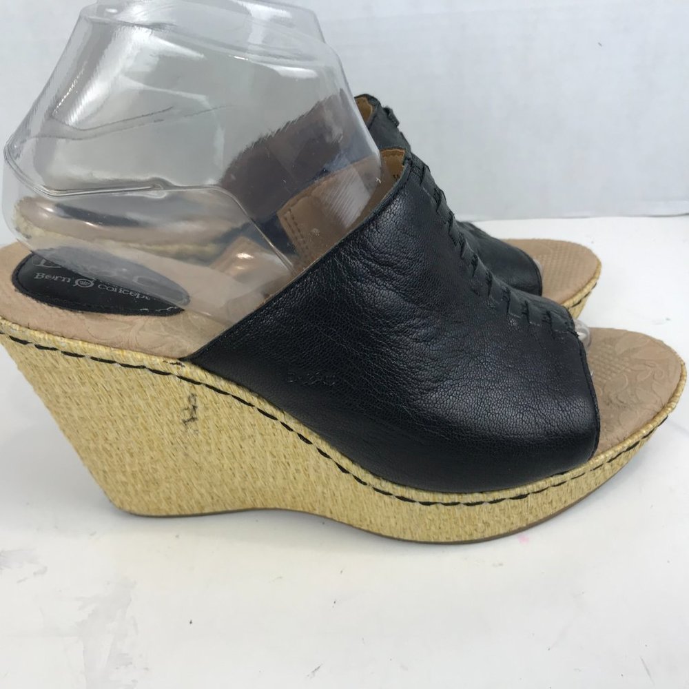 Boc Born Concept Black Leather Wedge Sandal Us 9 - Gem